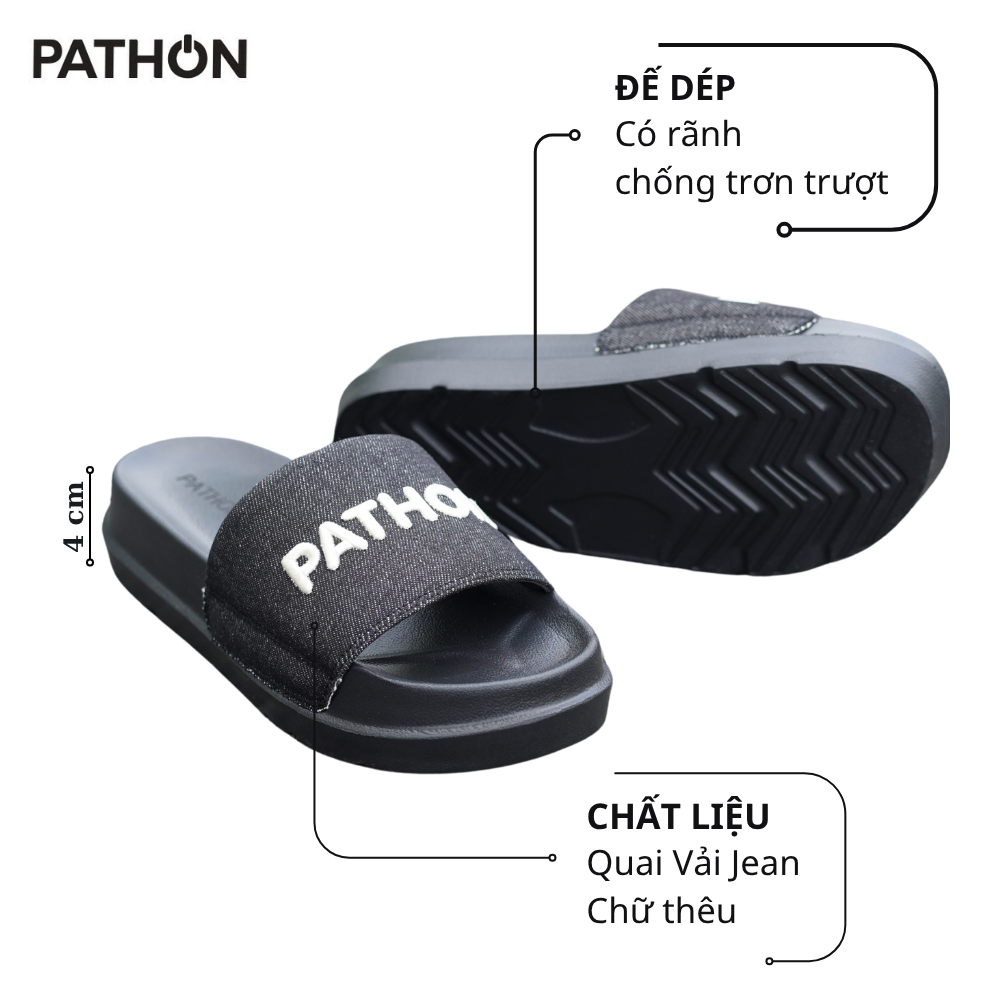 SD193 Dép nam nữ quai ngang slipper Pathon quai vải jean denim thêu chữ PATHON và đế IP cao 4cm ...