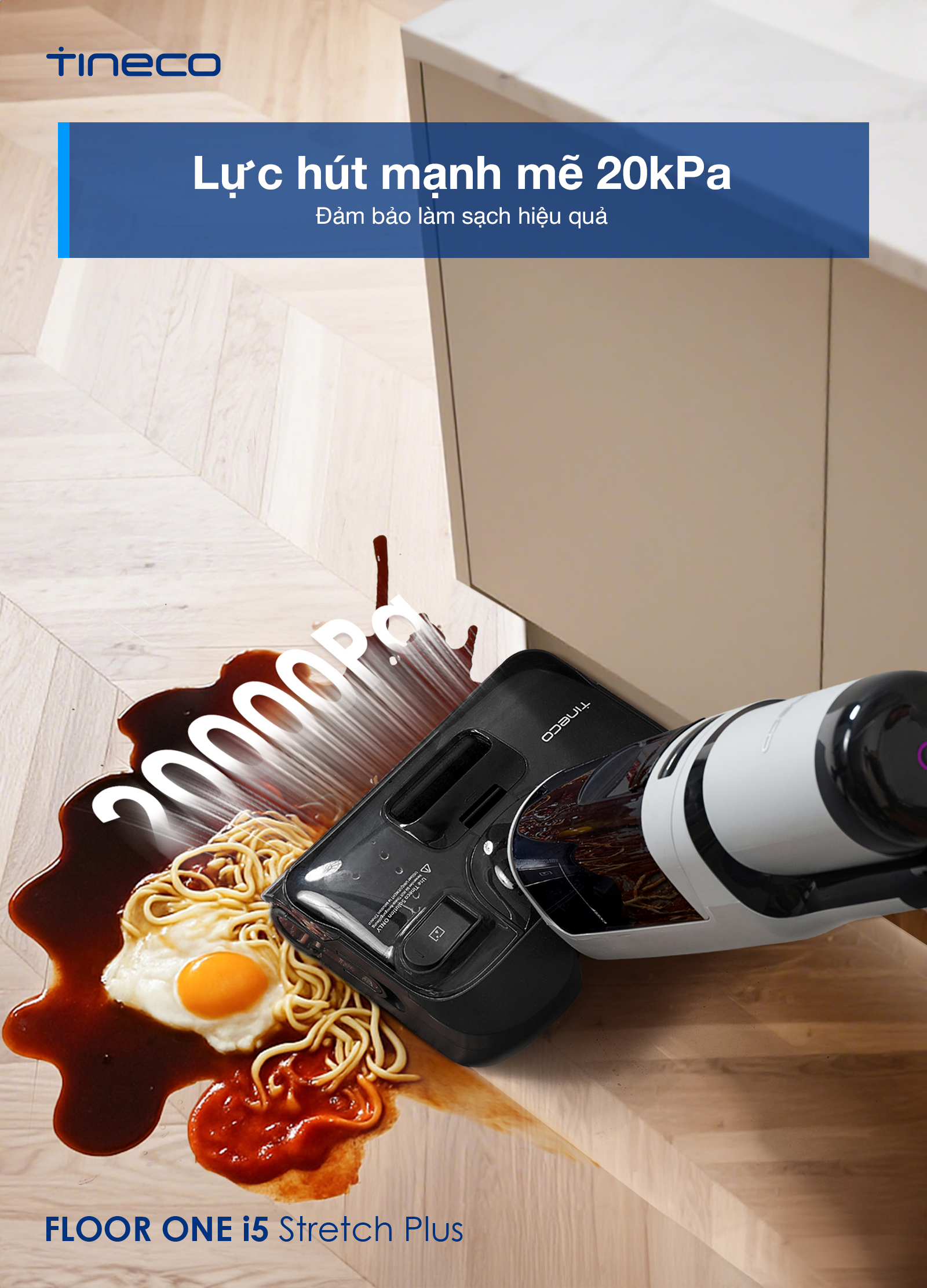 Máy hút bụi lau sàn Tineco Floor One i5 Stretch Plus-Lực hút 20000Pa-Ngả phẳng 180º-sử dụng tối ...