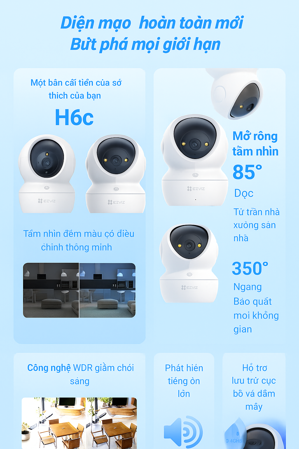 camera wifi ezviz c6n h6c pro 8M (4K) 2M Full Hd 1080p xoay 360 độ gọi ...
