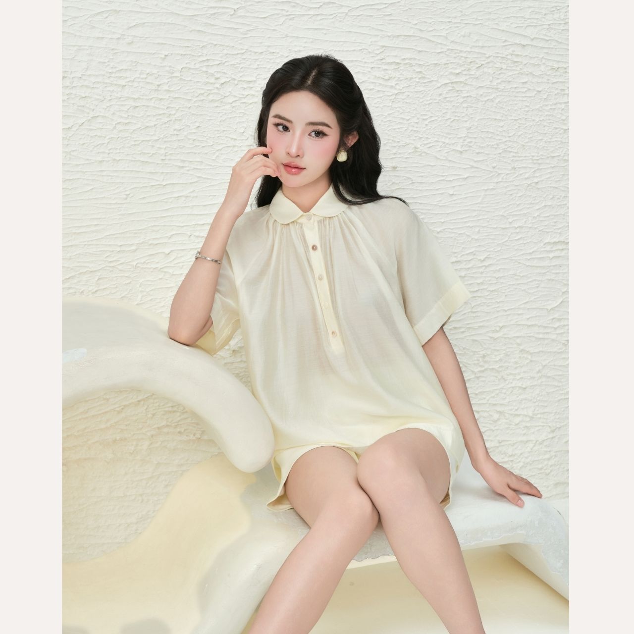 Áo sơ mi tơ thiết kế cổ sen dáng suông, áo kiểu nữ phối cúc tiểu thư Linly Store A-SM18 | Shopee ...