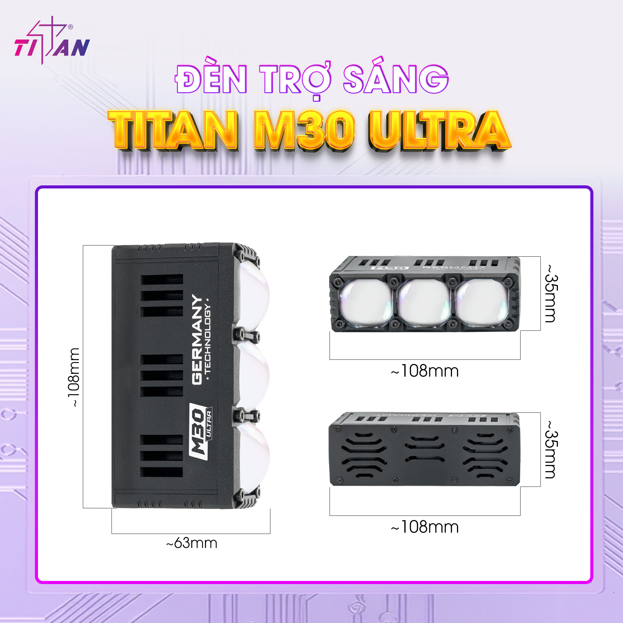 TITAN M30 Ultra - Đèn Trợ Sáng M30 140W, 9+9 Chip Led, Tản Nhiệt Tôt, Chống Nước Chuẩn IP68- BH ...