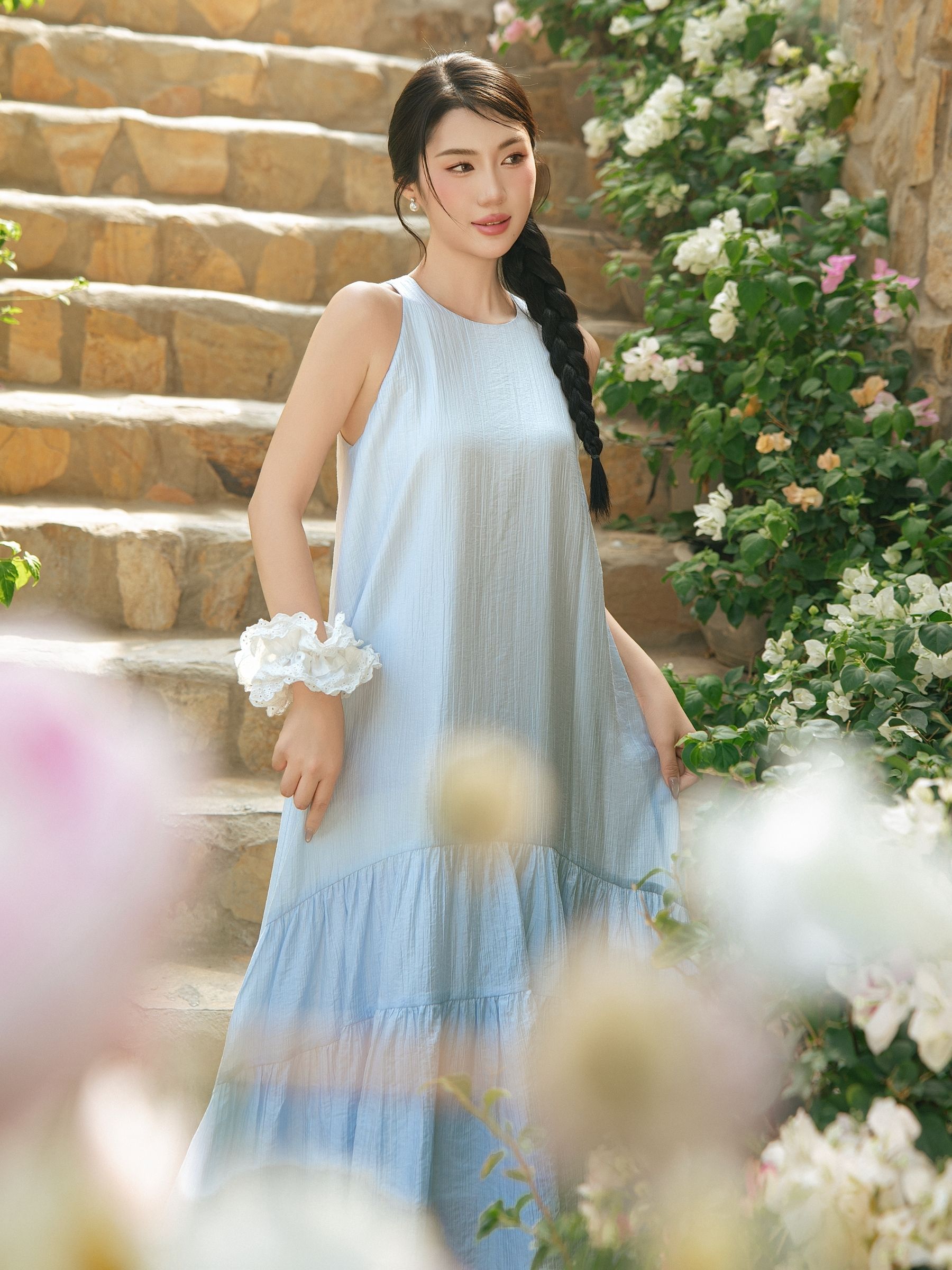 JOVEN Đầm Nữ Amber Form Dài Lỡ 2 Tầng Bèo Nhún | Shopee Việt Nam