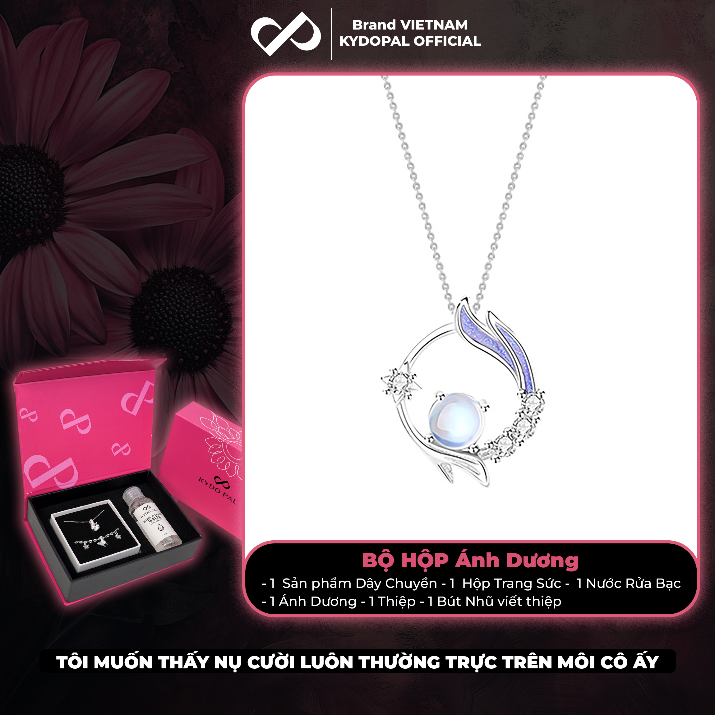 Dây chuyền bạc nữ KYDOPAL đuôi cáo cá tính mặt đá moon nữ tính trang ...