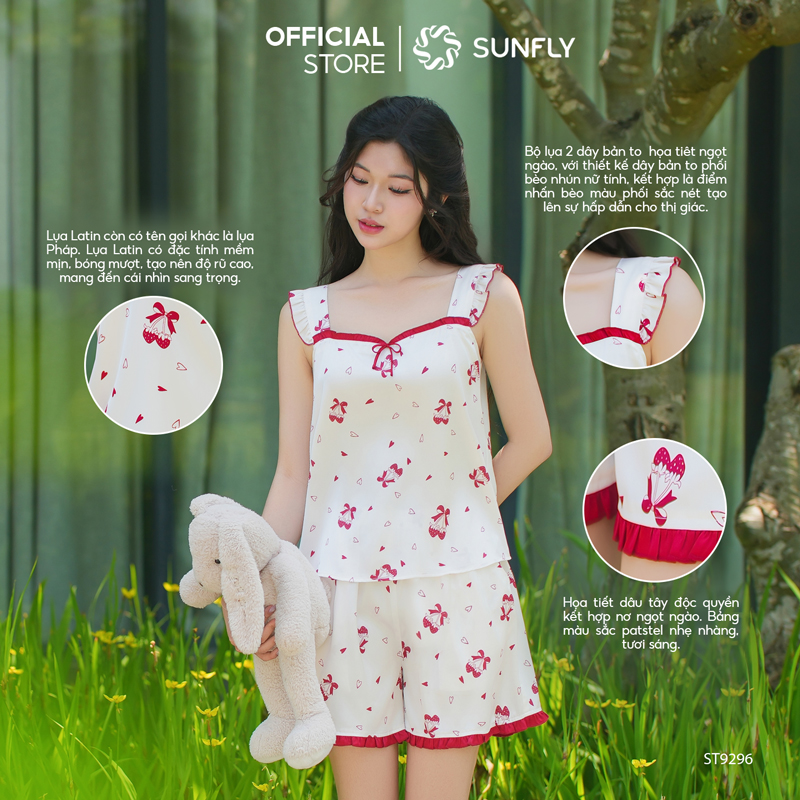 Đồ bộ mặc nhà nữ lụa latin SUNFLY áo 2 dây quần sooc ST9296 | Shopee ...