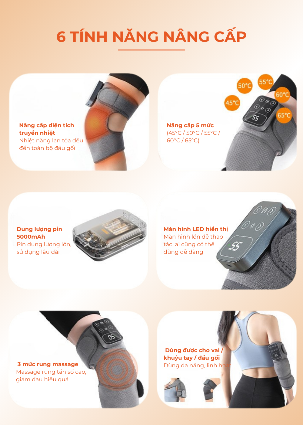 Máy massage đầu gối K9 Lite rung kết hợp chườm ấm hồng ngoại, massage ...