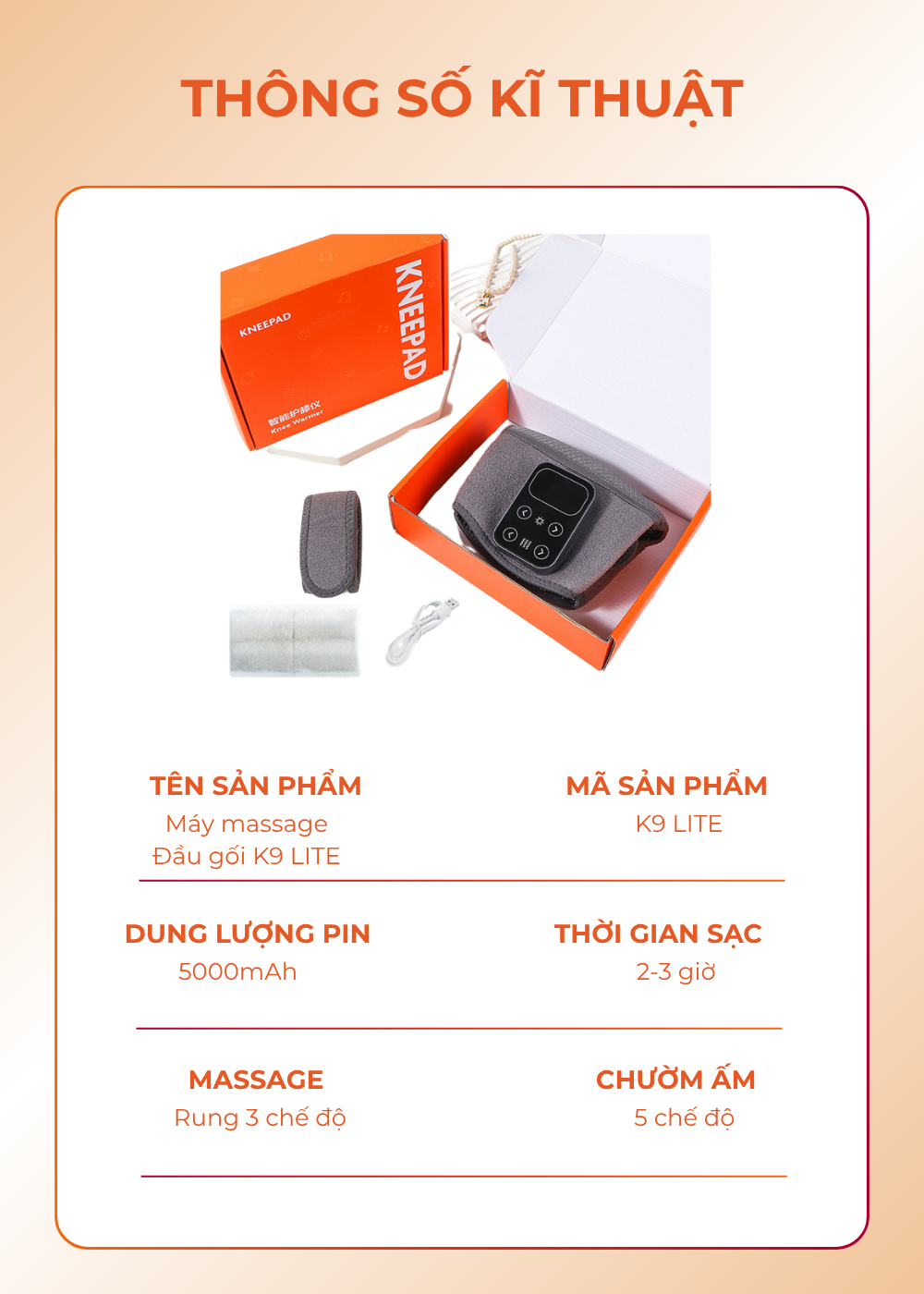 Máy massage đầu gối K9 Lite rung kết hợp chườm ấm hồng ngoại, massage ...