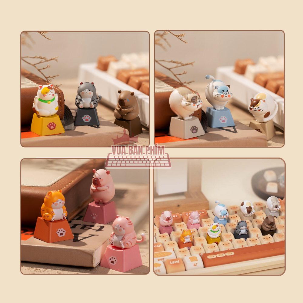 Bộ keycap akko artisan zoo seri hình cat / mèo , capybara dễ thương ...