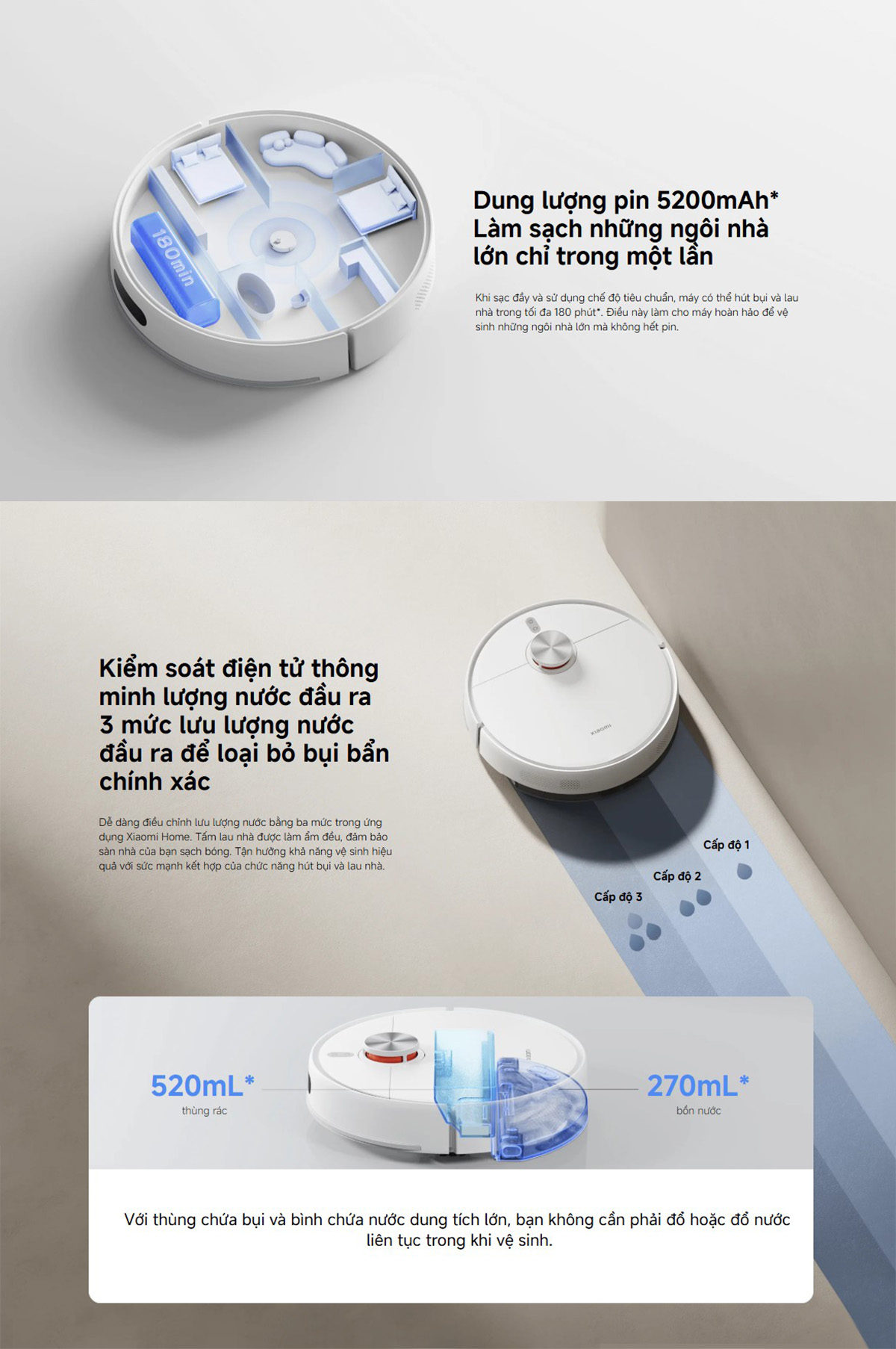 Robot hút bụi lau nhà Xiaomi S40 - Lực hút 10.000Pa - Pin 5200mAh, hoạt động 180 phút | Shopee ...