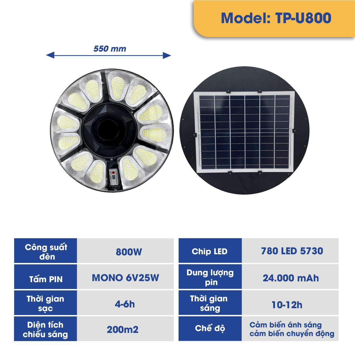 Đèn UFO Năng Lượng Mặt Trời TP SOLAR Hình Đĩa Bay Công Suất 800W Chiếu Sáng 360 Độ Cảm Biến ...