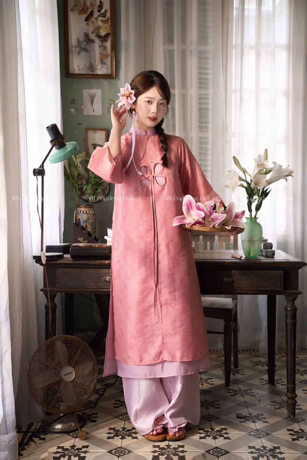 Áo Dài Hương Hoa Sen - Lengdeng.Collect | Áo dài dáng suông cách tân tà kép màu hồng tím phối ...
