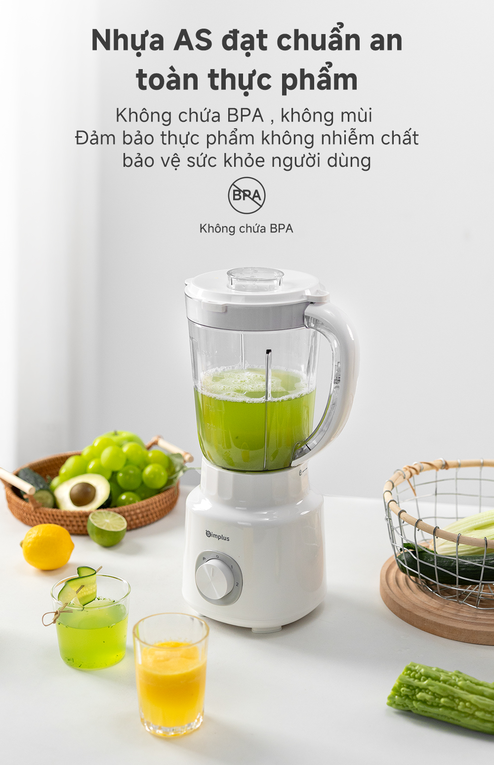 Simplus Máy xay đa năng Dung tích lớn 1.5L Lưỡi dao inox 304 2 mức độ ...