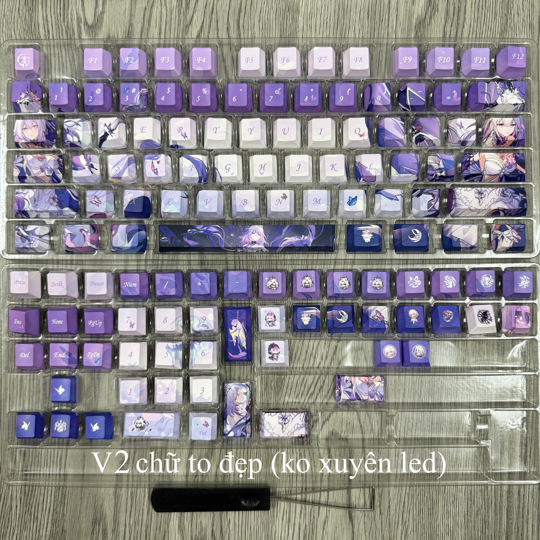 Keycap Honkai: Star Rail Castorice thick PBT xuyên led in dyesub 5 mặt ...