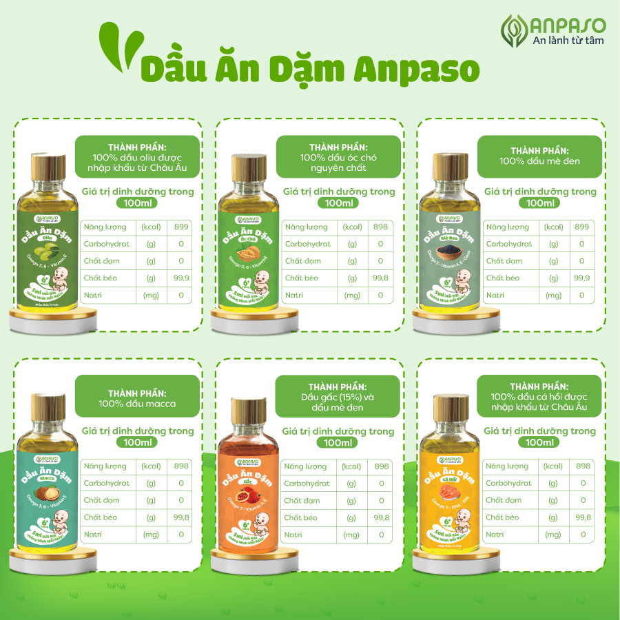 Dầu Ăn Dặm Cho Bé Anpaso - Set 3 dầu Oliu, Óc Chó, Cá Hồi 50ml, 100ml ...