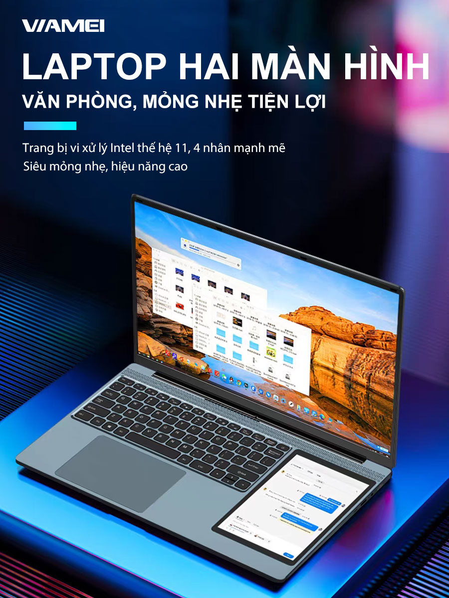 Laptop giá rẻ cảm ứng 2 màn hình 15.6 inch, Intel N100 RAM 16GB SSD ...