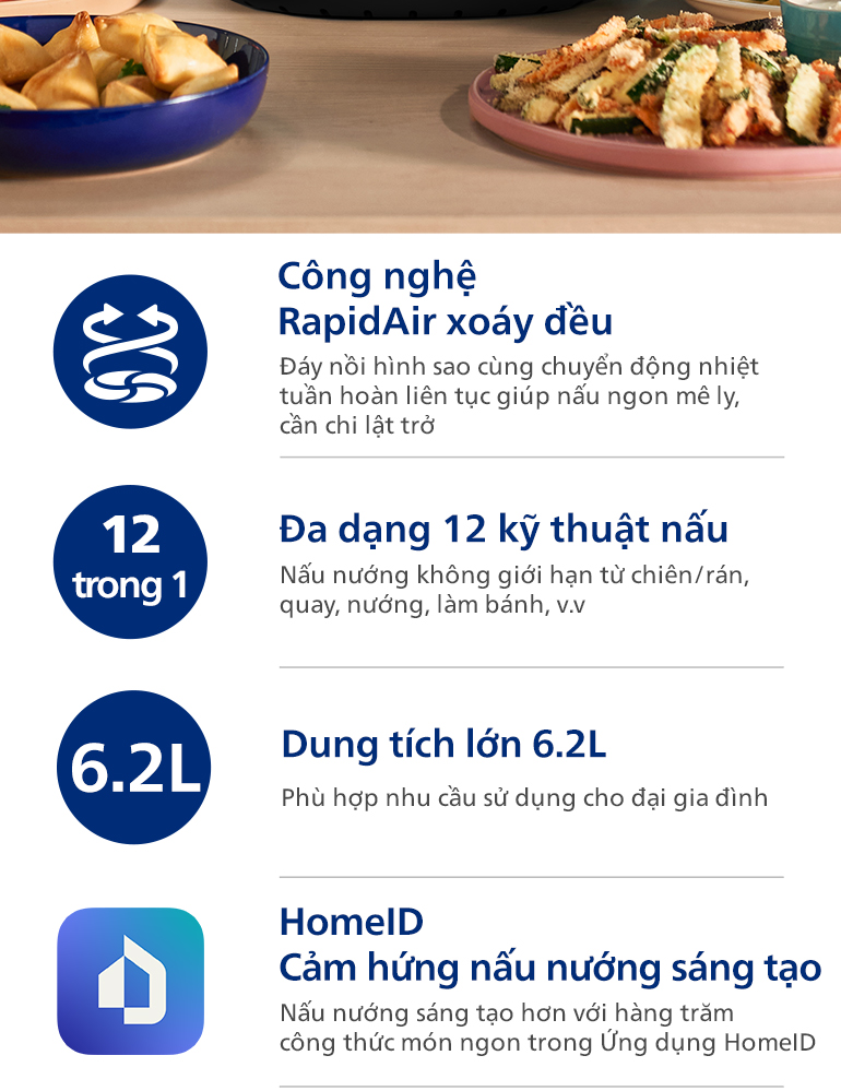 Nồi chiên không dầu Philips NA130/00 6.2 lít - Công suất 1700W - Công ...