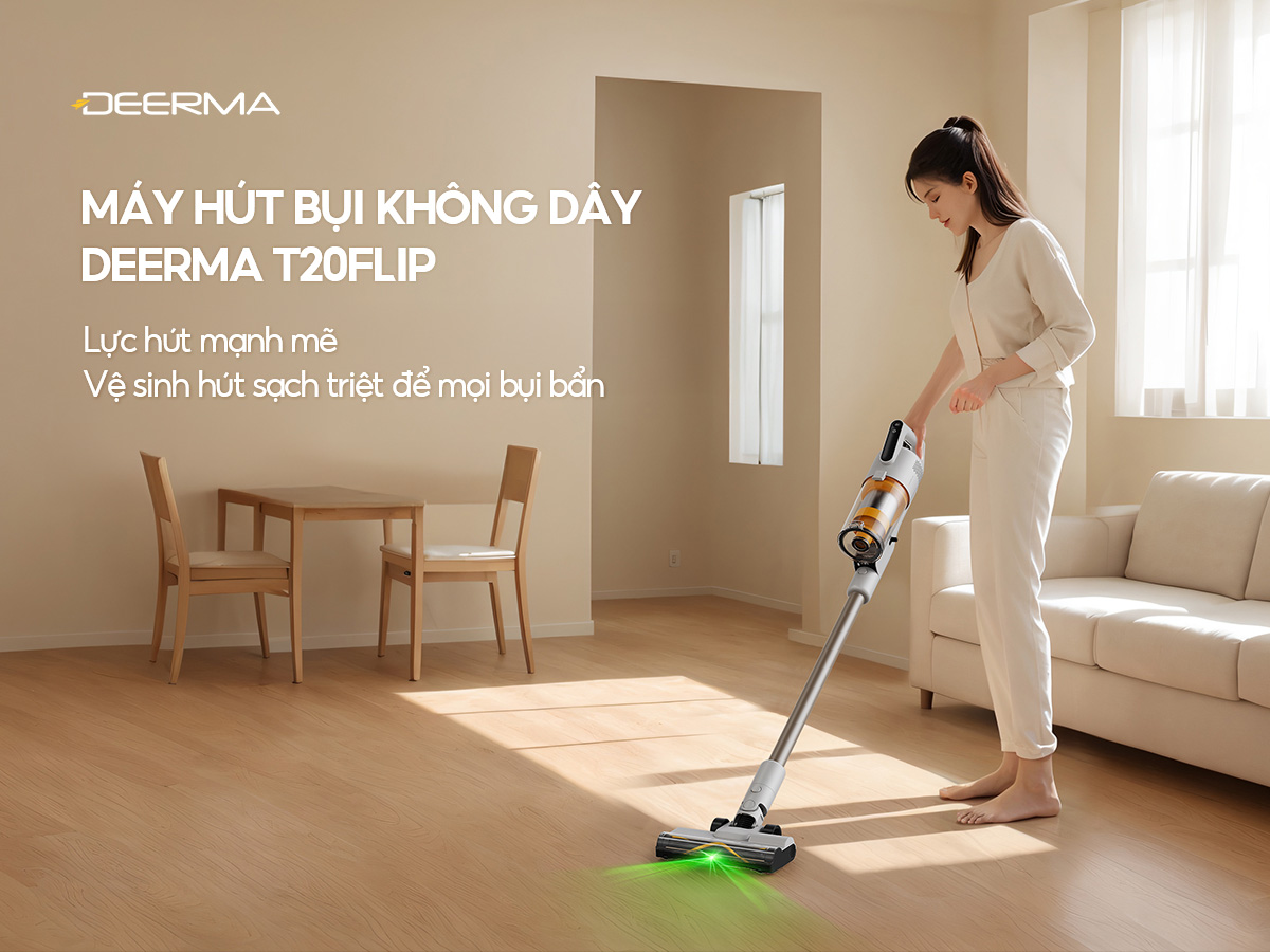 Máy hút bụi không dây Deerma T20 FLIP với lực hút mạnh 21.000pa kèm đèn ...