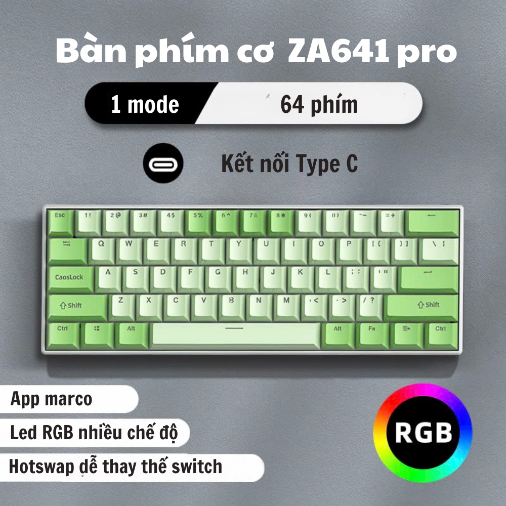 Bàn Phím Cơ Cắm Dây 1 mode ATAS ZA641 Pro - 64 phím - Led RGB - Red ...