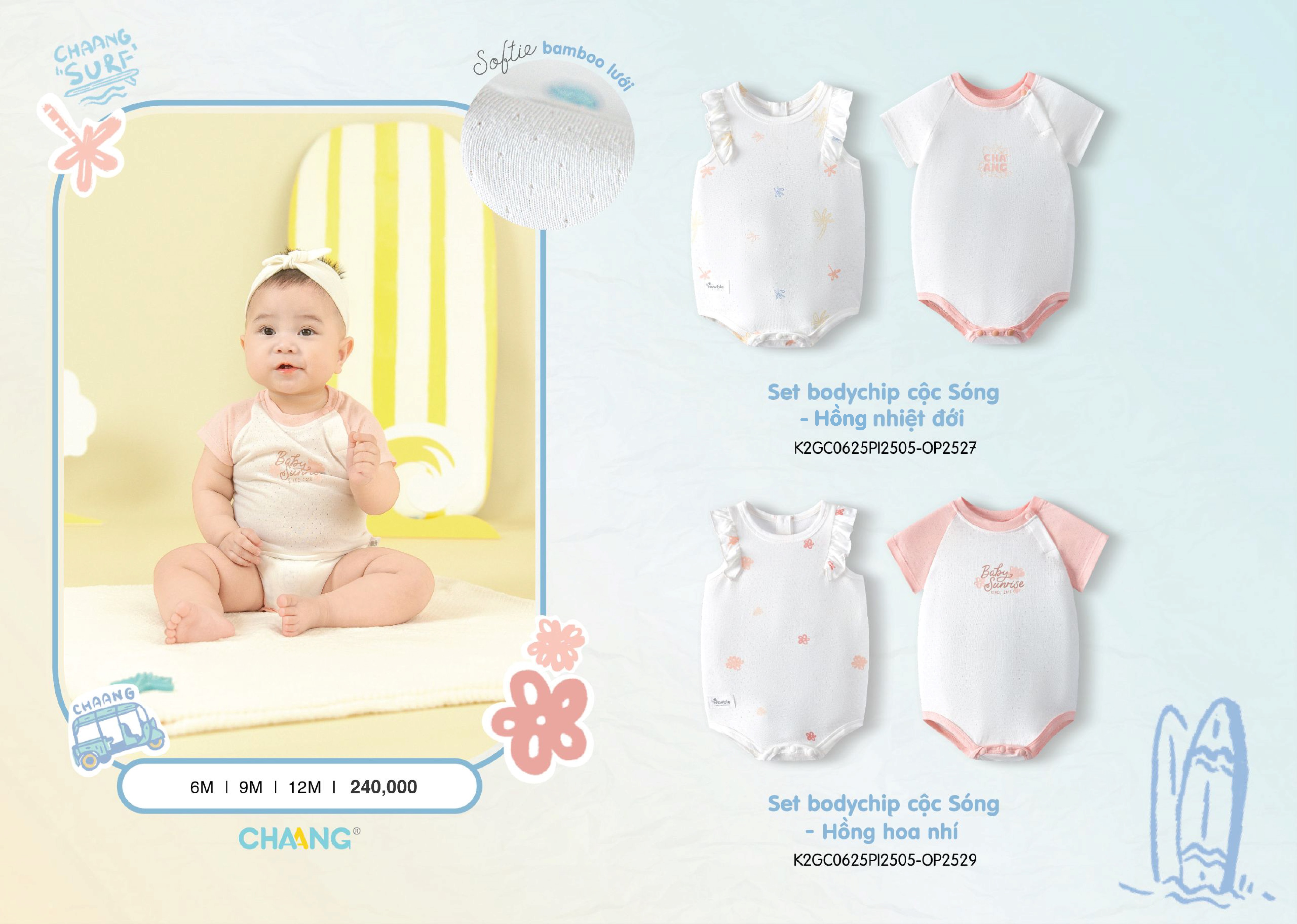 [CHAANG 3-12M] Set 2 chiếc bodychip cộc Sóng dáng ôm cho bé trai và bé ...