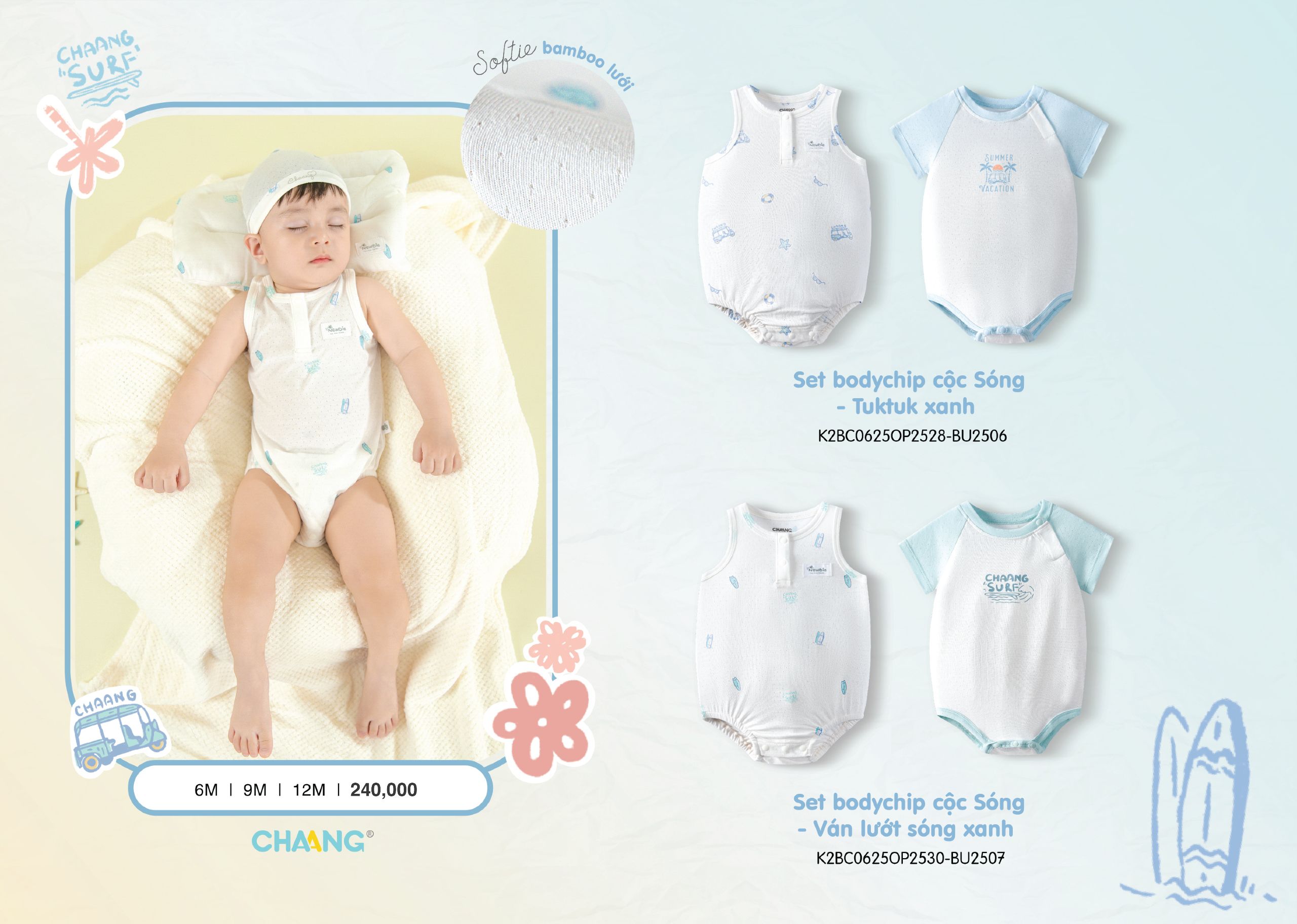 [CHAANG 3-12M] Set 2 chiếc bodychip cộc Sóng dáng ôm cho bé trai và bé ...
