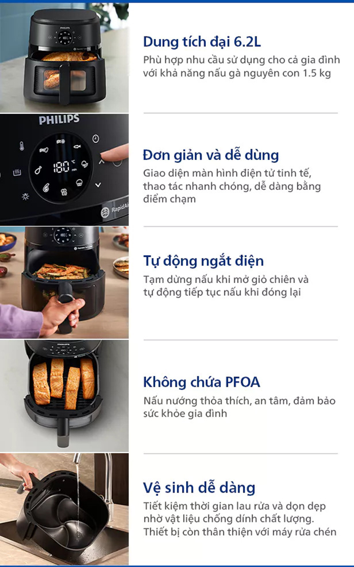Nồi Chiên Không Dầu Điện Tử Philips NA230/00 6.2 lít |1700W | Cửa Sổ ...