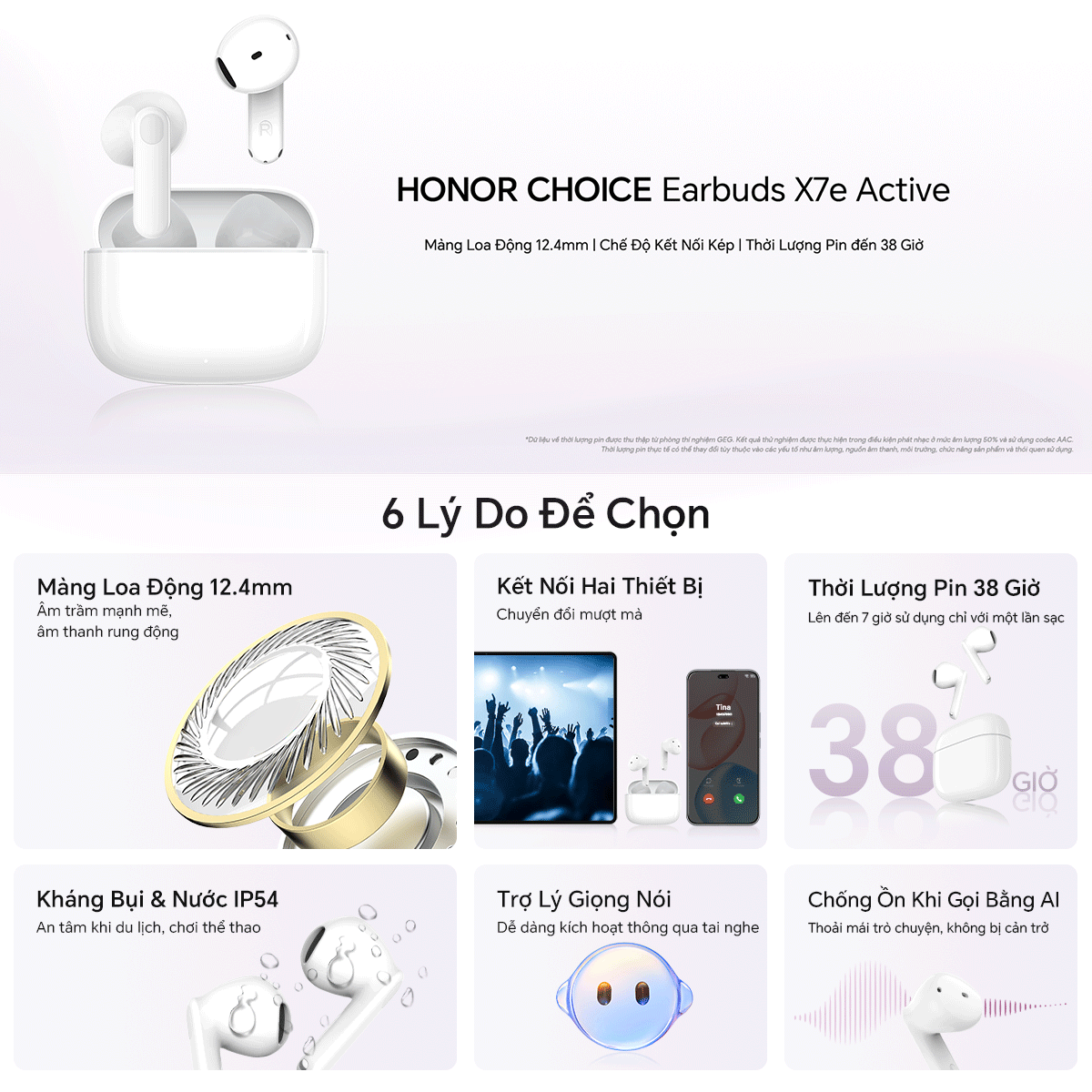Tai Nghe Bluetooth Honor Choice Earbuds X7e Active | Thời lượng pin lên đến 38 giờ | Kháng bụi ...