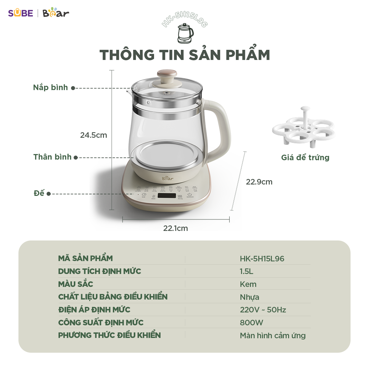 Bình Pha Trà Bear 1.5L Ấm Siêu Tốc Bình Thủy Tinh Đựng Nước Ấm Pha Trà Ấm Trà Bình Thủy Giữ ...