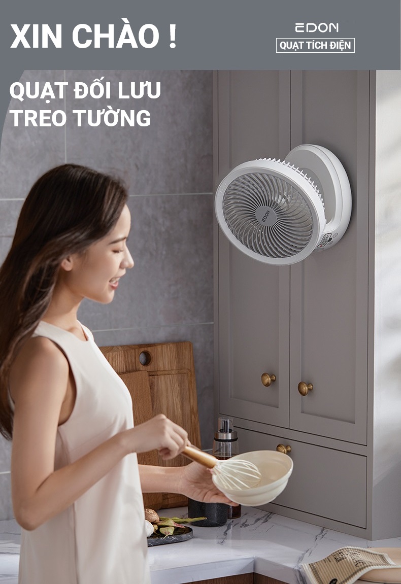 Quạt tích điện để bàn treo tường Edon E808 - dung lượng 4000mAh, có điều khiển từ xa, sử dụng ...