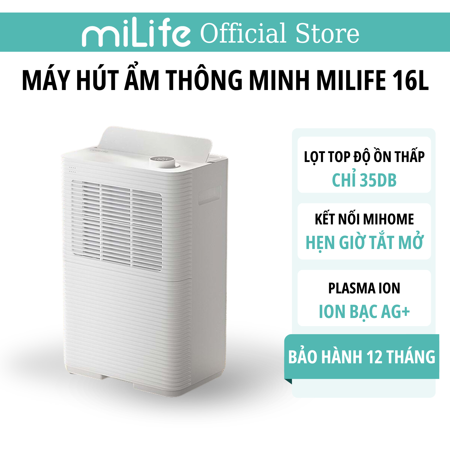 Máy hút ẩm kiêm sấy khô quần áo thông minh miLife 16L kết nối app Mihome - Bảo hành 12 tháng ...