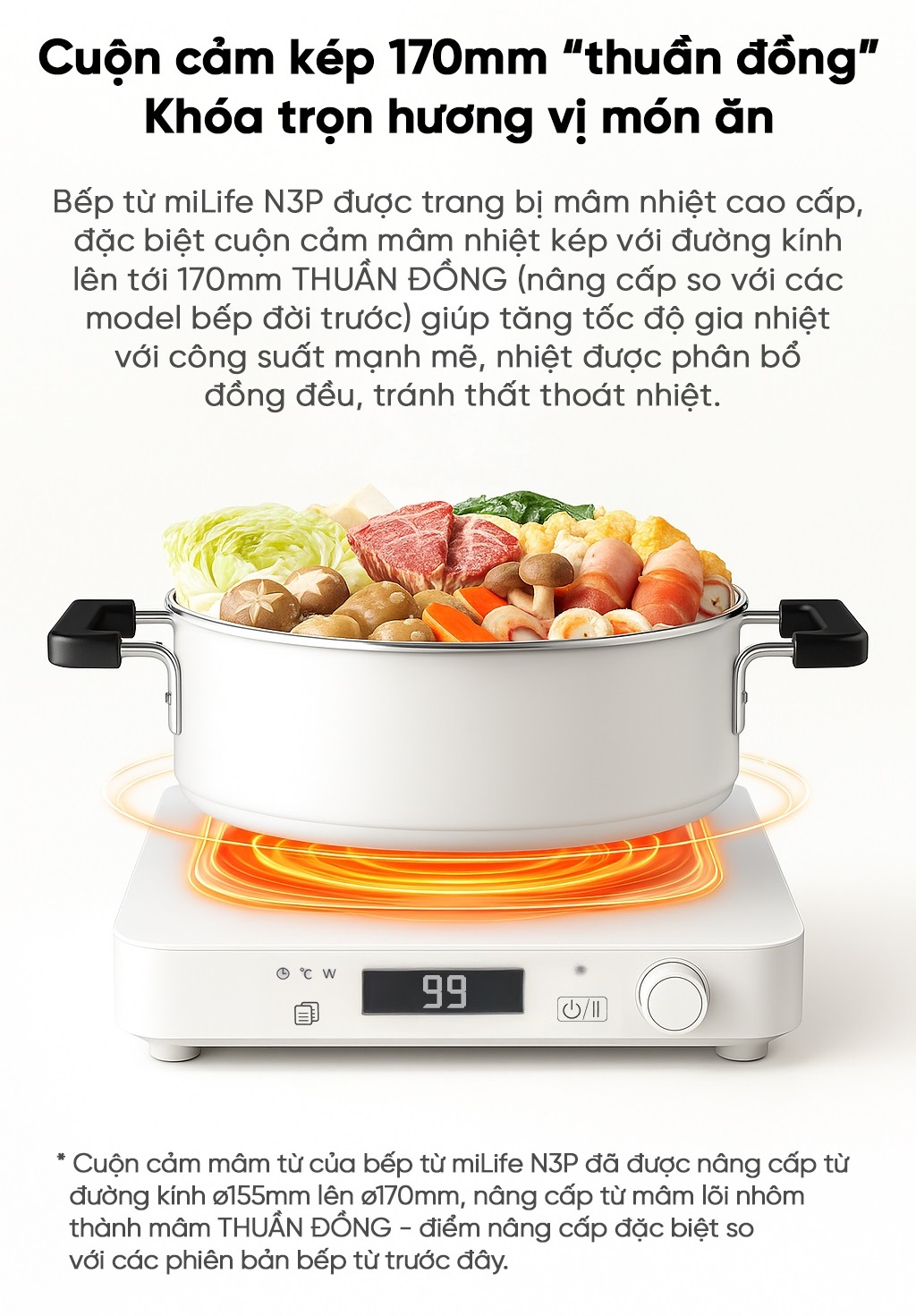 Bếp điện từ miLife 99 mức nhiệt N3P đun liu riu nhiệt độ thấp, 2100w | Shopee Việt Nam