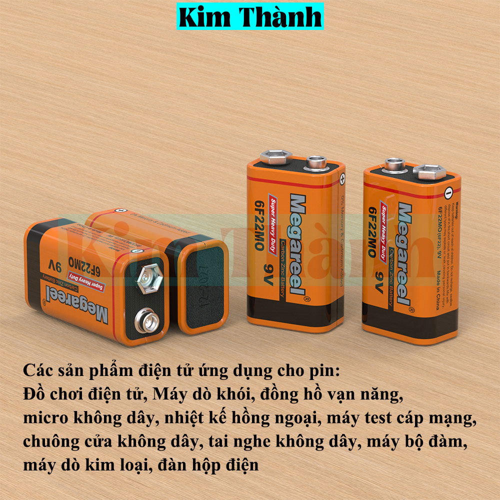 Pin 9V Megareel 6F22MO,pin vuông(6F22),cho micro không dây, báo động ...