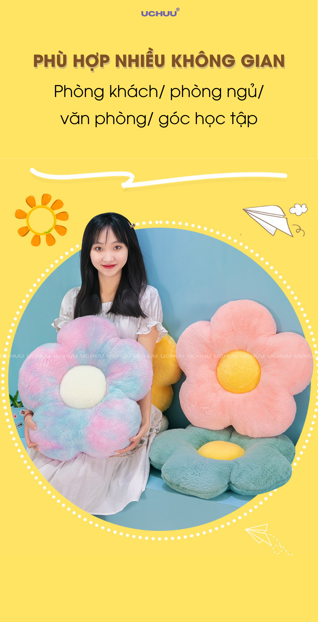 Gối Bông Hoa UCHUU Gối Trang Trí Sofa Dễ Thương, Gối Tựa Lưng, Đệm Lót ...