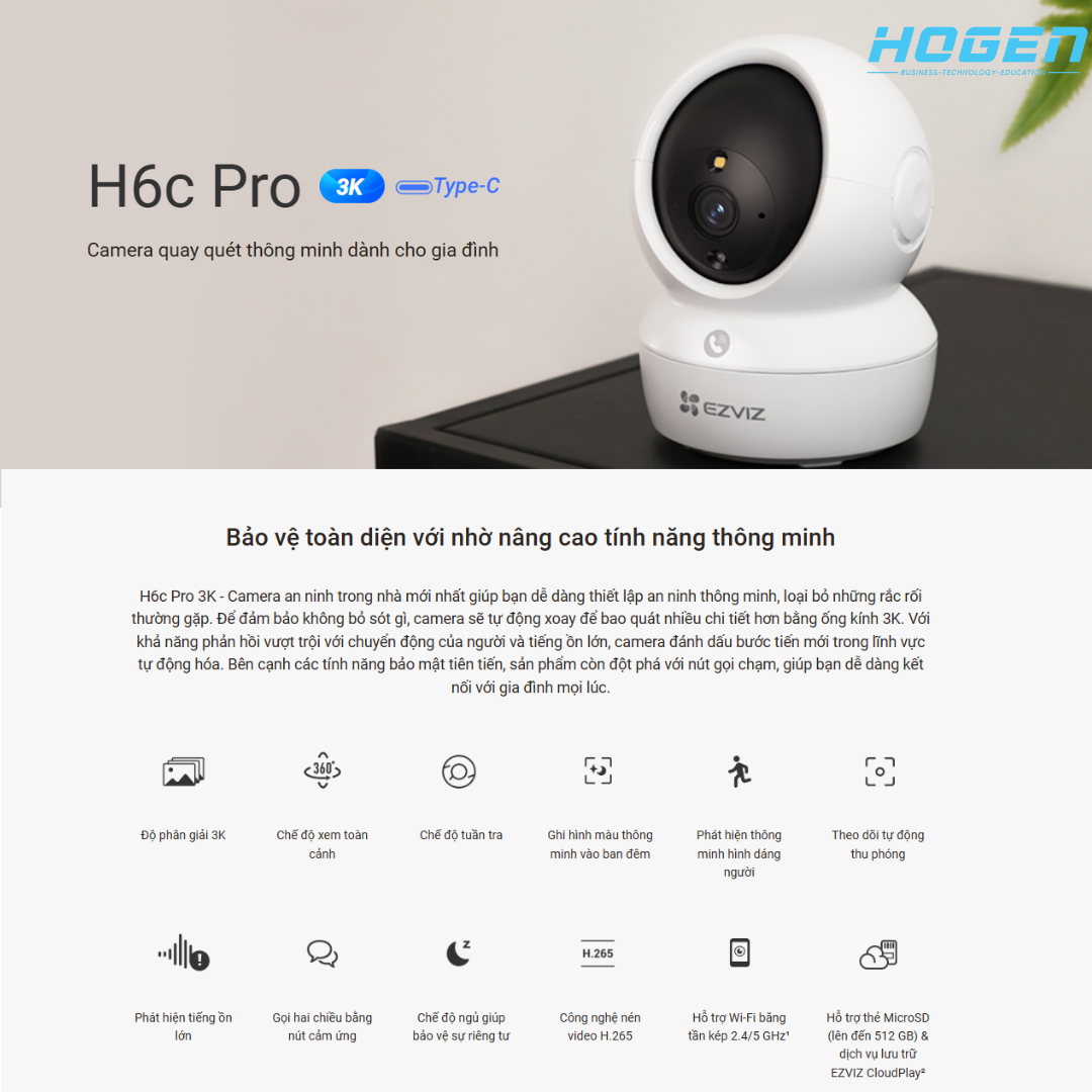 Camera Wifi Trong Nhà Ezviz Xoay 360 C6N,H6C PRO, H7C 3K/2K/1080 FULL ...