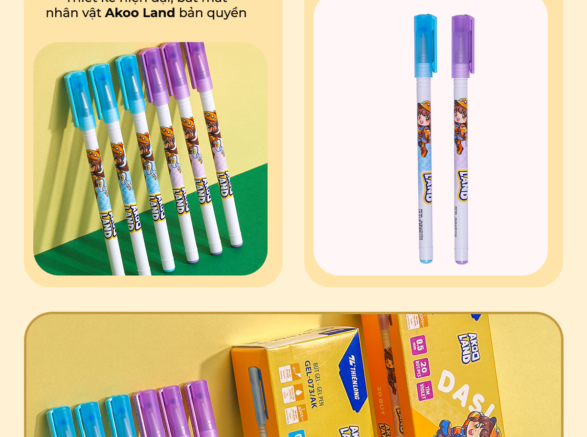 Bút gel Akooland Dasi Thiên Long ngòi bút cao cấp 0.5mm, mực xanh/tím ...