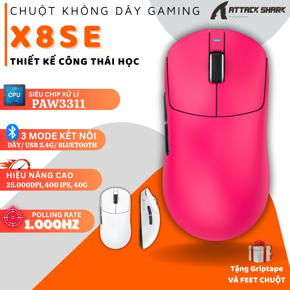 Chuột Gaming Không Dây Attack Shark X8 SE - Bề Mặt Nhám Chống Trượt ...