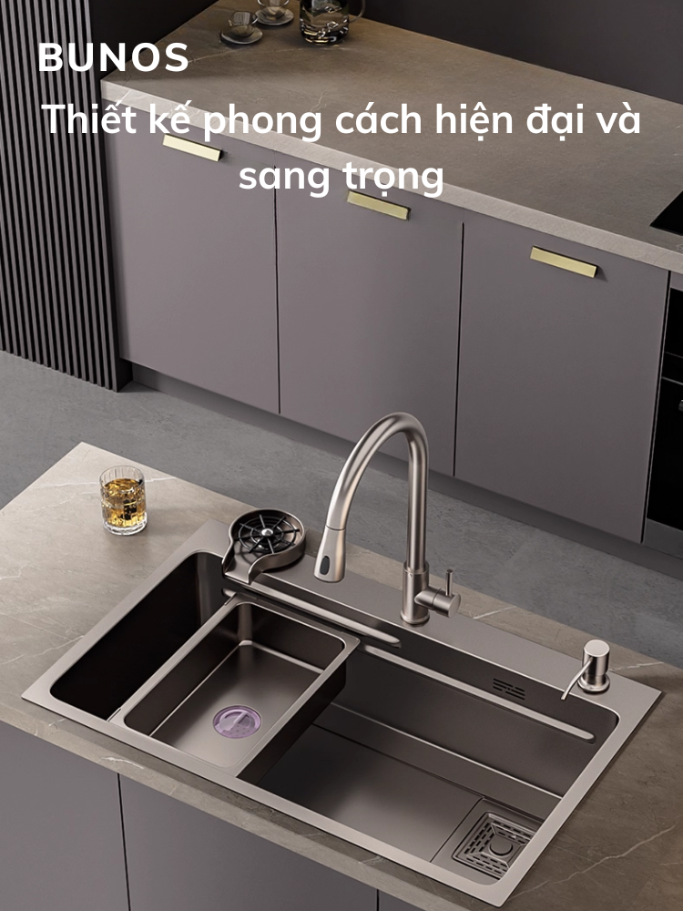 Chậu rửa bát 1 hố cao cấp BUNOS inox 304 không rỉ, phủ nano không bám ...