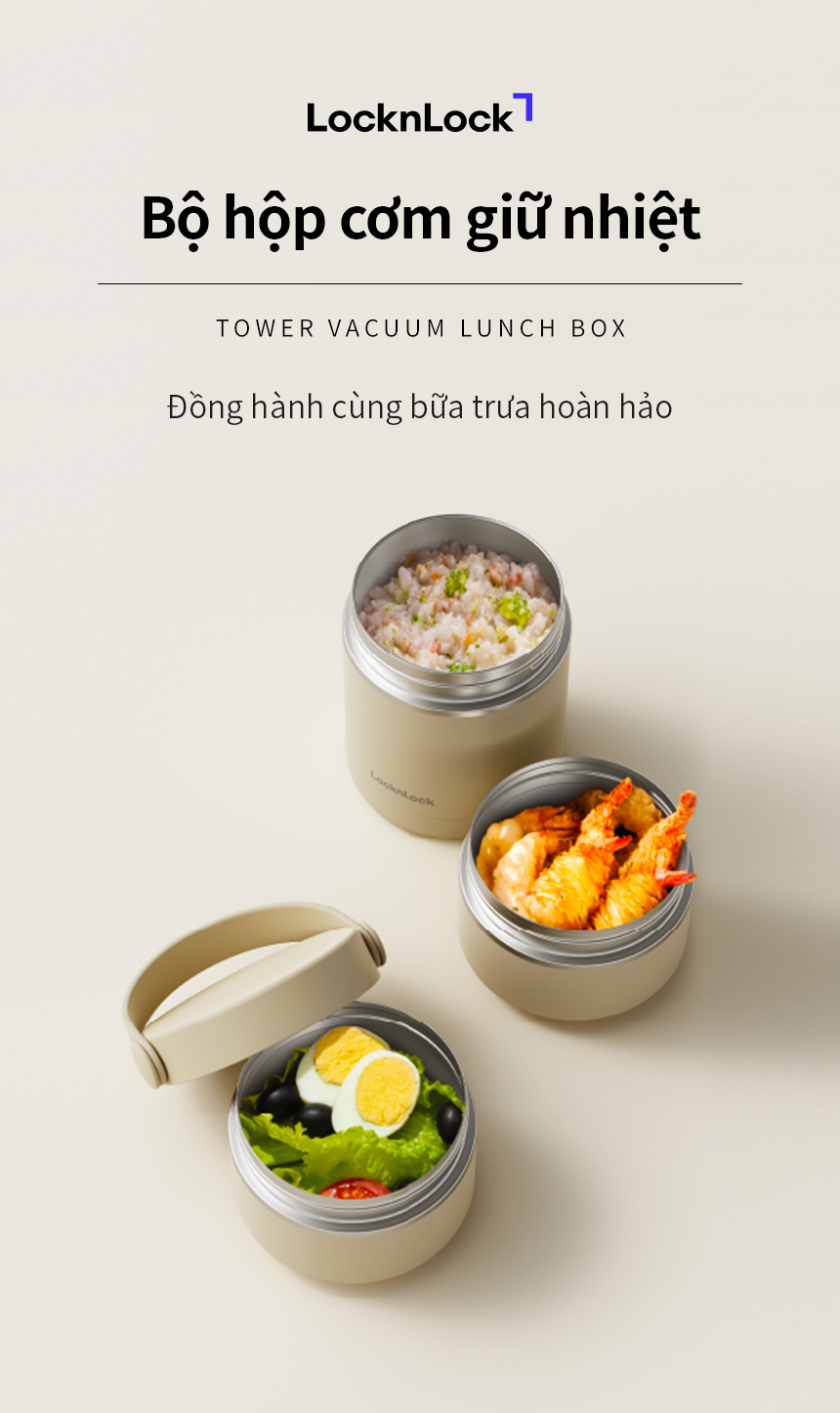 Bộ Hộp Cơm Giữ Nhiệt LocknLock Có Quai Xách LHC8058 2 hộp 380ML, 1 hộp 400ML Chính Hãng T2C Mall ...