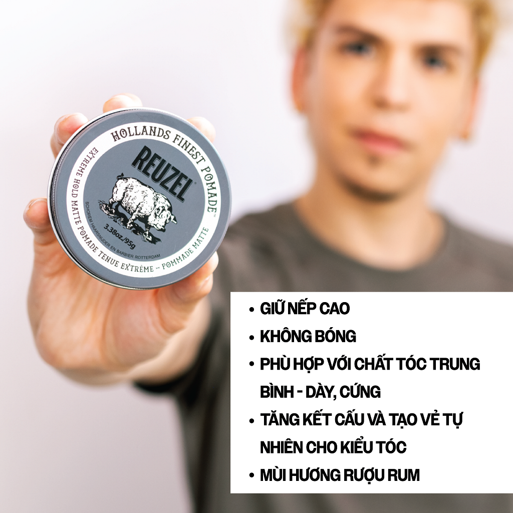 Sáp Vuốt Tóc Reuzel Extreme Hold Matte Pomade gốc nước phù hợp mọi kiểu ...