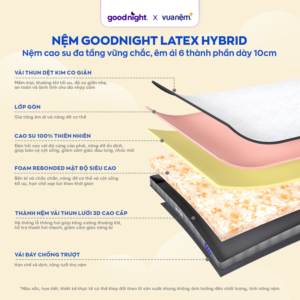 Nệm Cao Su Foam Vua Nệm Goodnight Latex Hybrid 10cm, Đệm Cao Su Thiên ...
