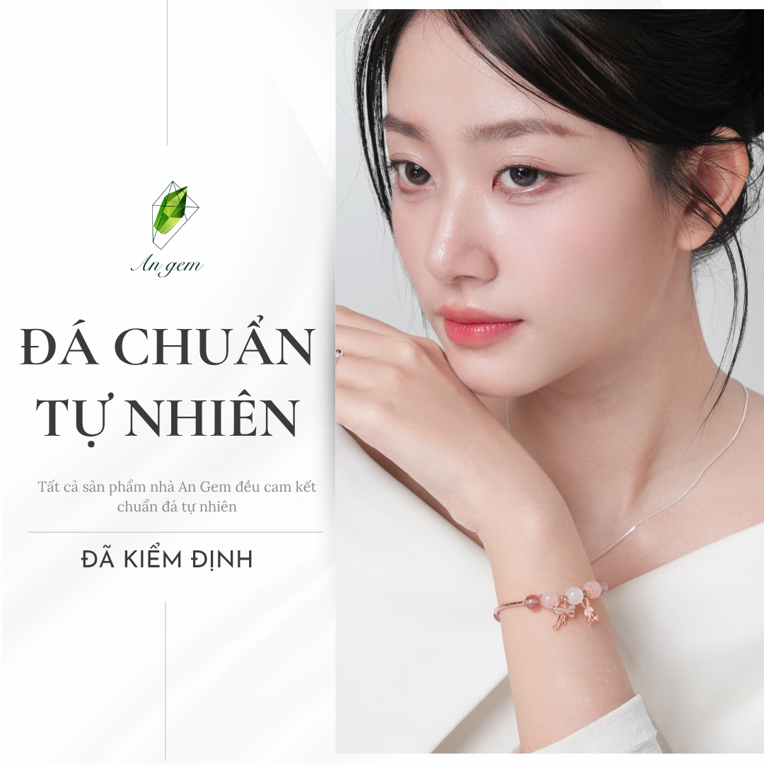 Vòng tay nữ đá tự nhiên mix charm vàng hồng An Gem, lắc tay phong thủy năng lượng charm nơ ...