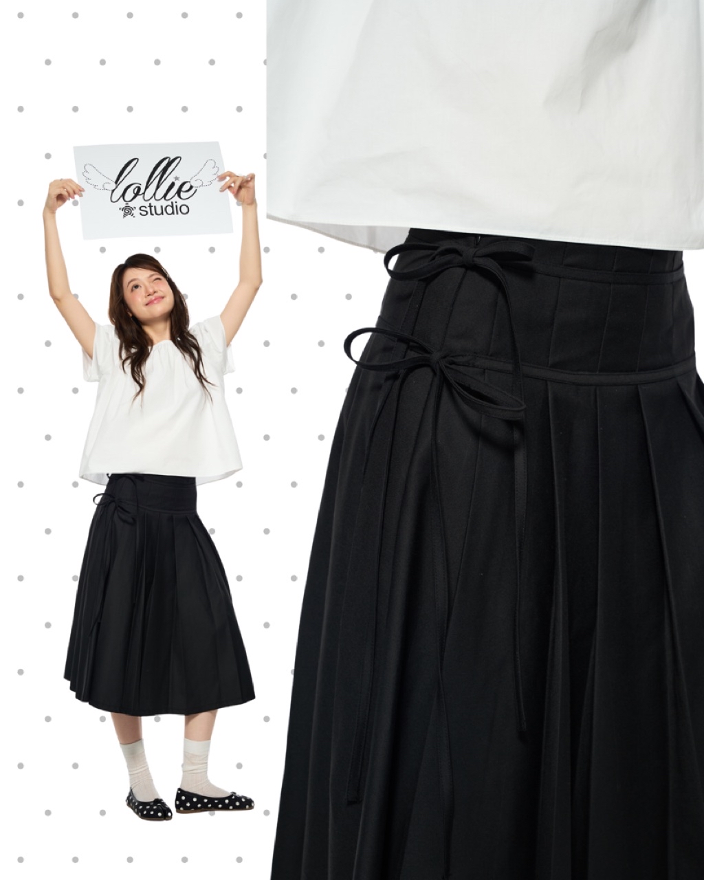LOLLIE STUDIO - Chân váy midi xếp li pleated đính nơ hông nổi YUNA ...