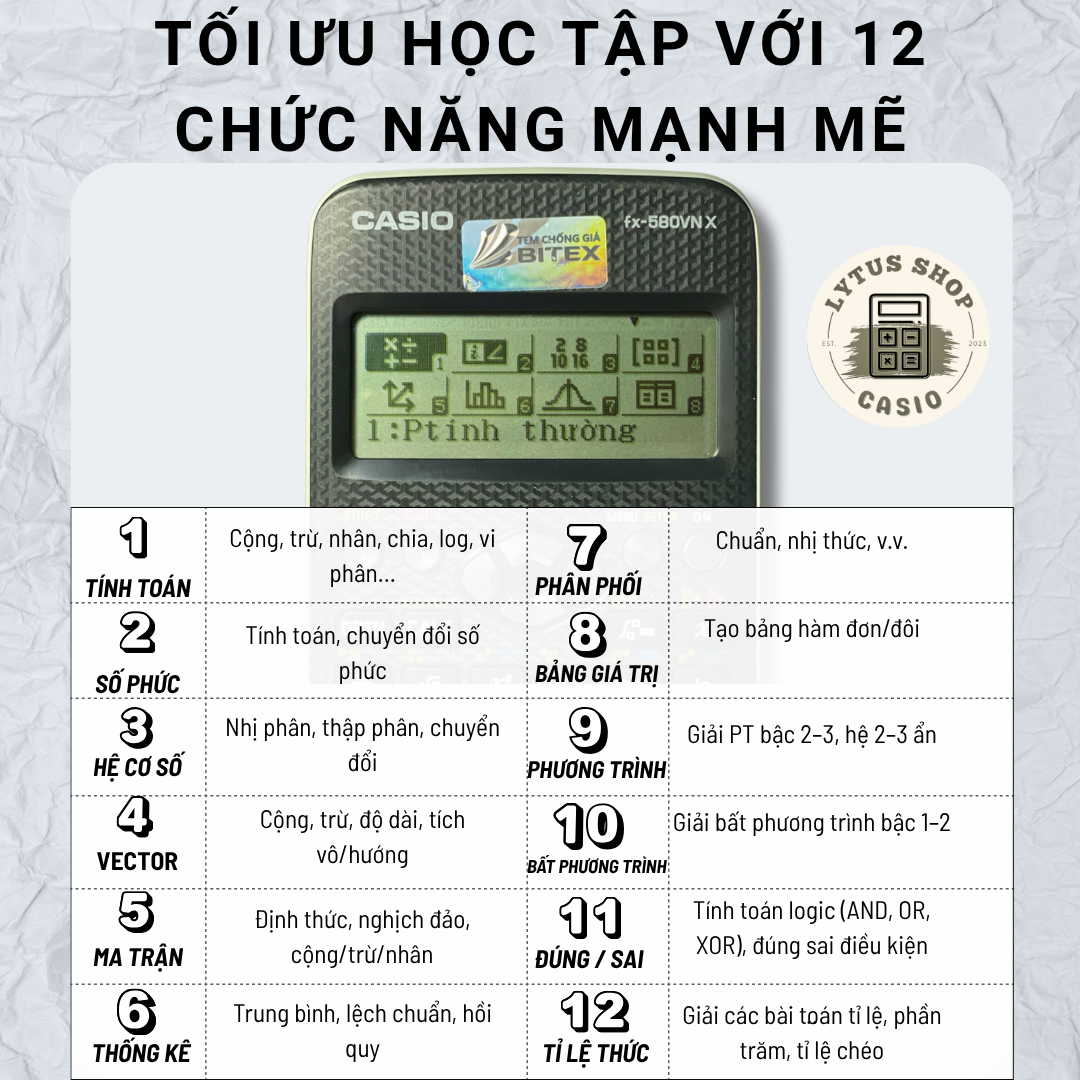 Máy tính casio 580 cũ (độ mới 70-99%) chính hãng bảo hành lên đến 7 năm ...