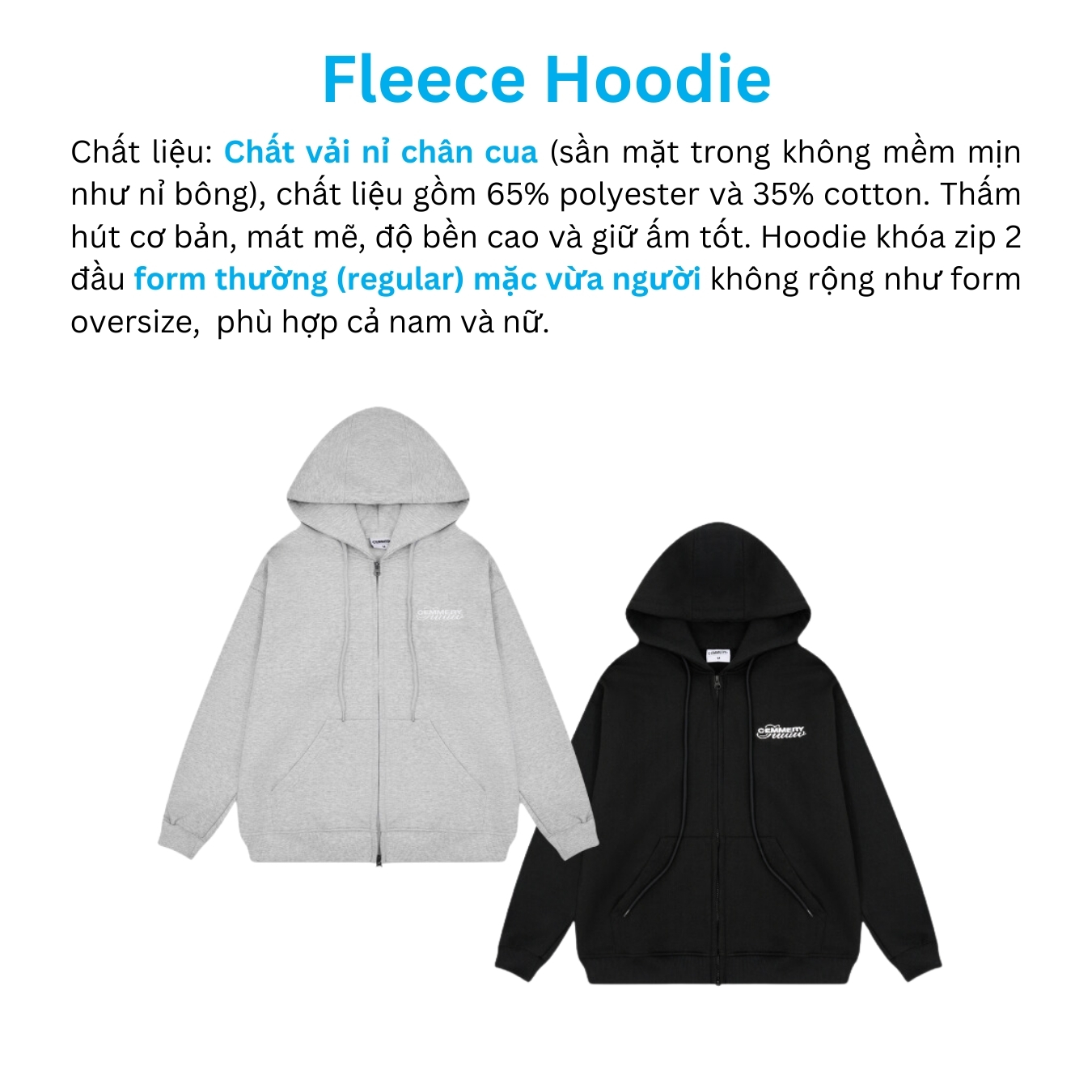 Hoodie CEMMERY Local Brand Chính Hãng Fleece Hoodie Nỉ Chân Cua Khóa ...