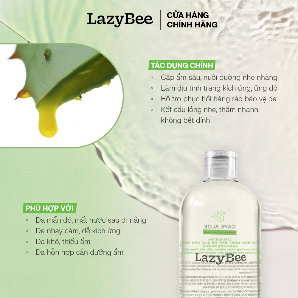 [Jumbo Size] Toner LazyBee Chiết Xuất Lô Hội 500ML Làm Dịu, Dưỡng Ẩm, Phục hồi cho Da Không Cồn ...