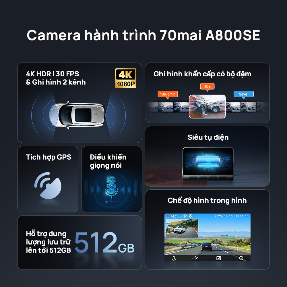 Camera hành trình ô tô 70mai A800SE 4K HDR - Phiên bản Quốc tế hàng ...