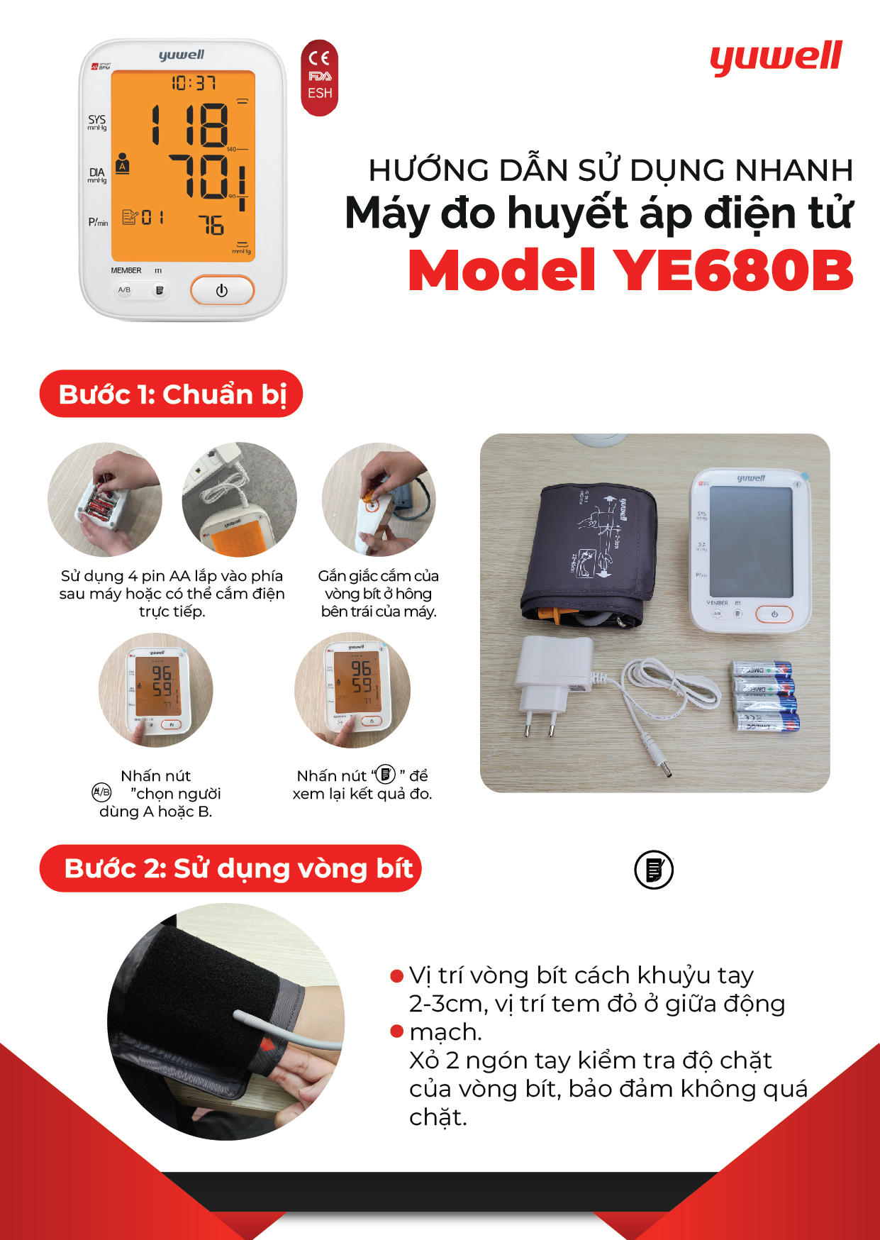 [Giọng nói tiếng Việt] Máy đo huyết áp điện tử bắp tay Yuwell YE680B kết nối bluetooth cao cấp ...