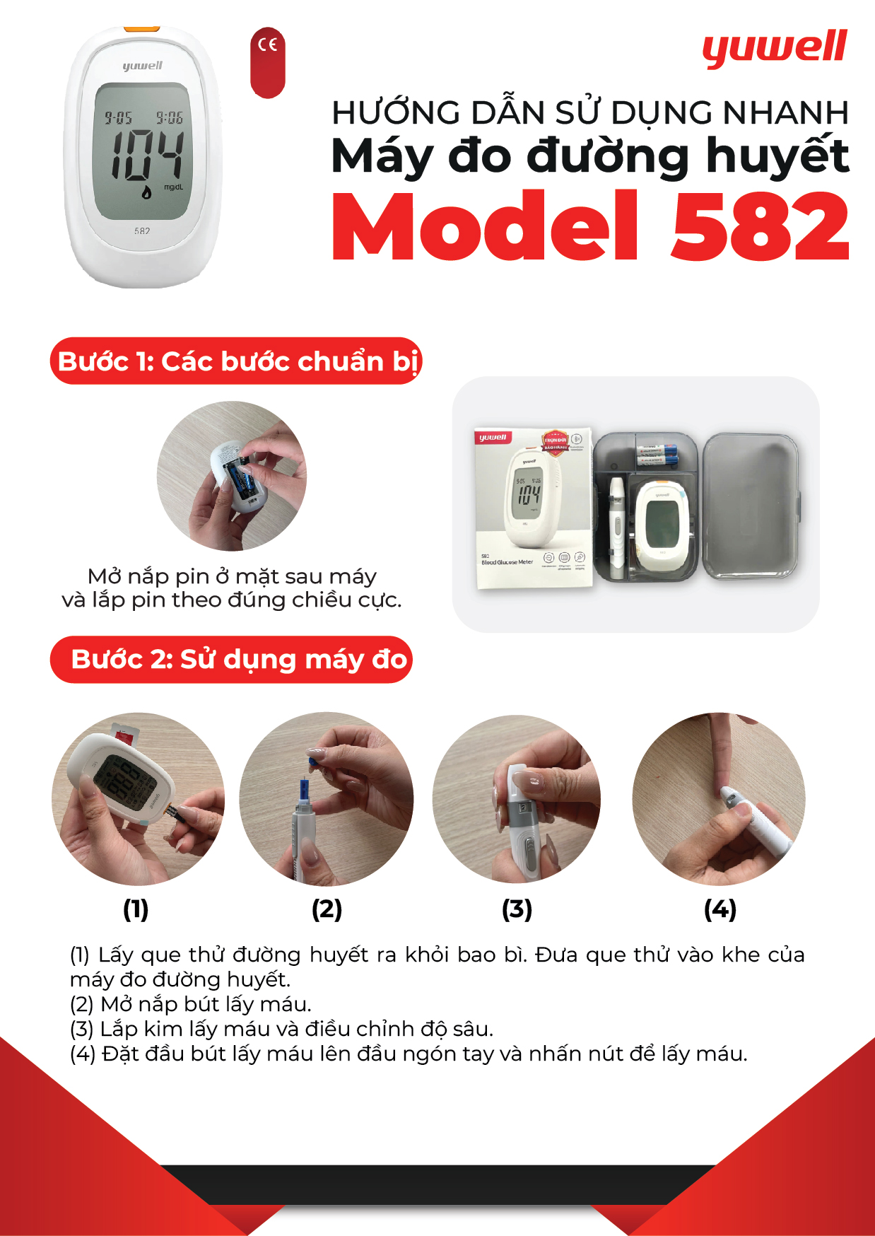 Que thử đường huyết Yuwell Y330 Hộp 50 que dùng với máy đo đường huyết ...