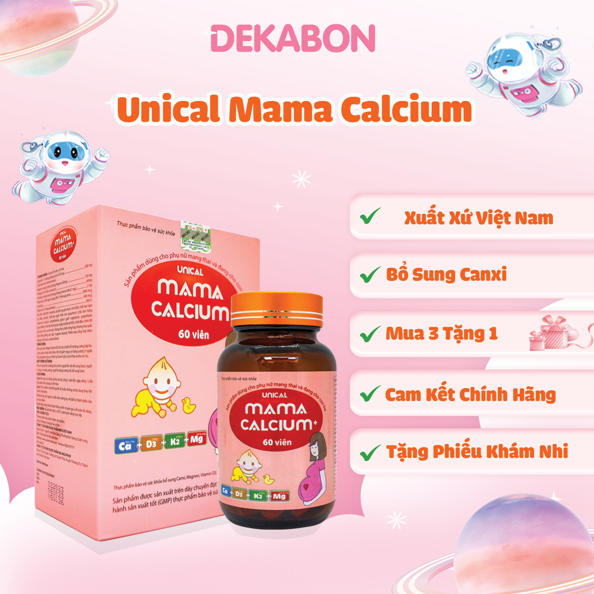 Viên uống Canxi Unical Mama Calcium hộp 60v bổ sung Canxi, Vitamin tổng hợp cho mẹ bầu và sau ...