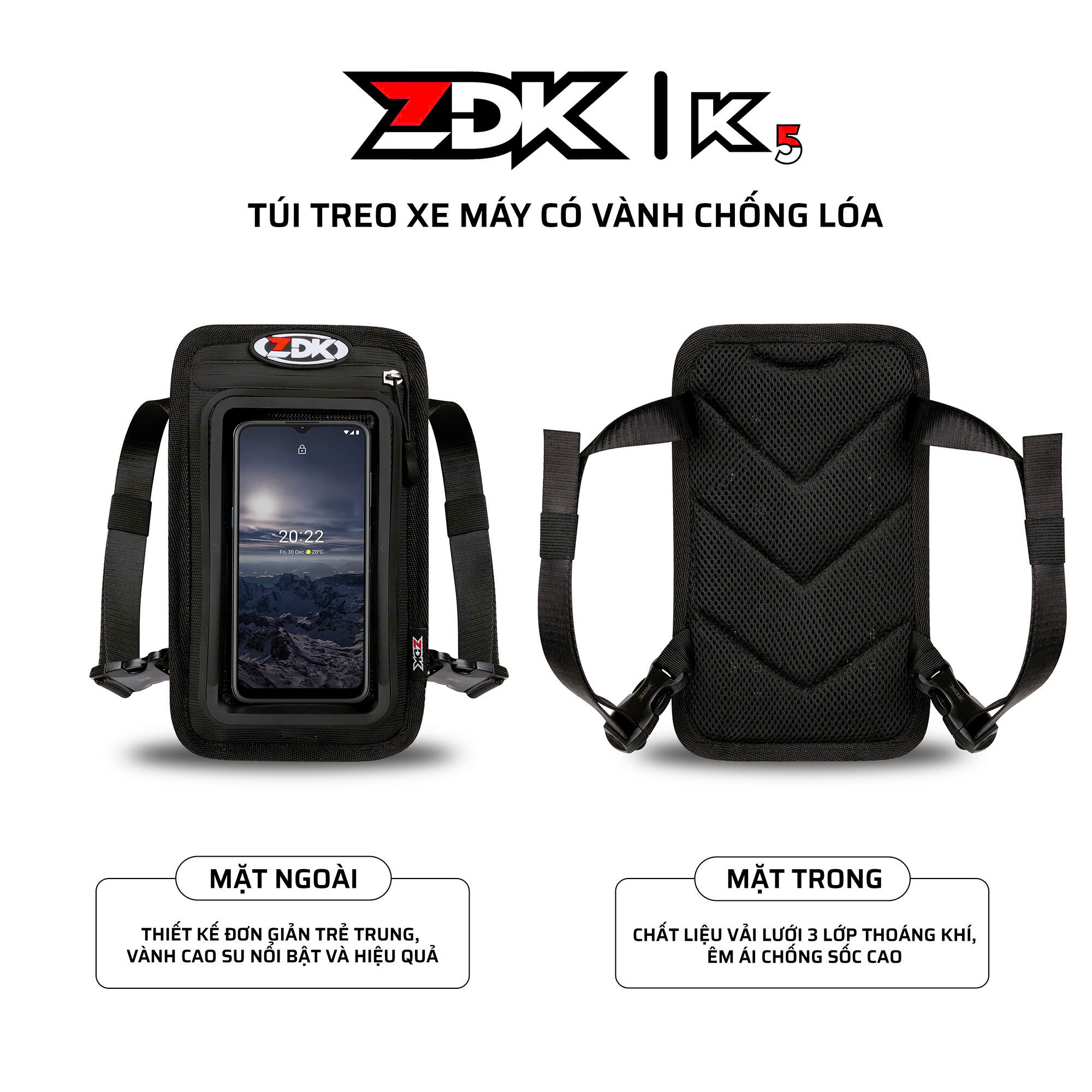 Túi Mini Treo Đầu Xe Máy ZDK K1 - K5 - JARVAN Chạy Grab cảm ứng điện thoại - Nhỏ Gọn Tiện Dụng ...