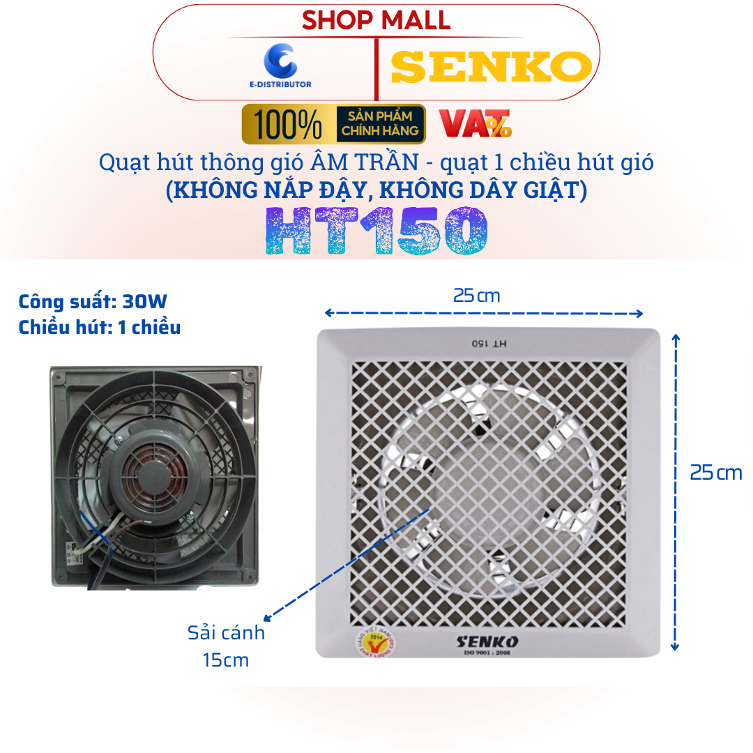 [HỎA TỐC] Quạt hút âm trần 1 chiều Senko HT150 - Hàng Chính Hãng ...