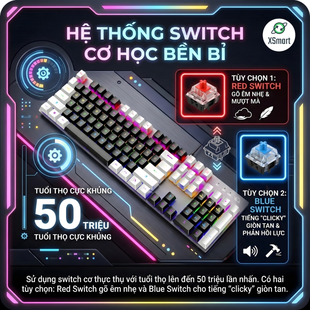 Bàn Phím Cơ Gaming K1 RED Switch 20 Chế Độ LED Màu Cực Đẹp Chơi Mọi Tựa ...